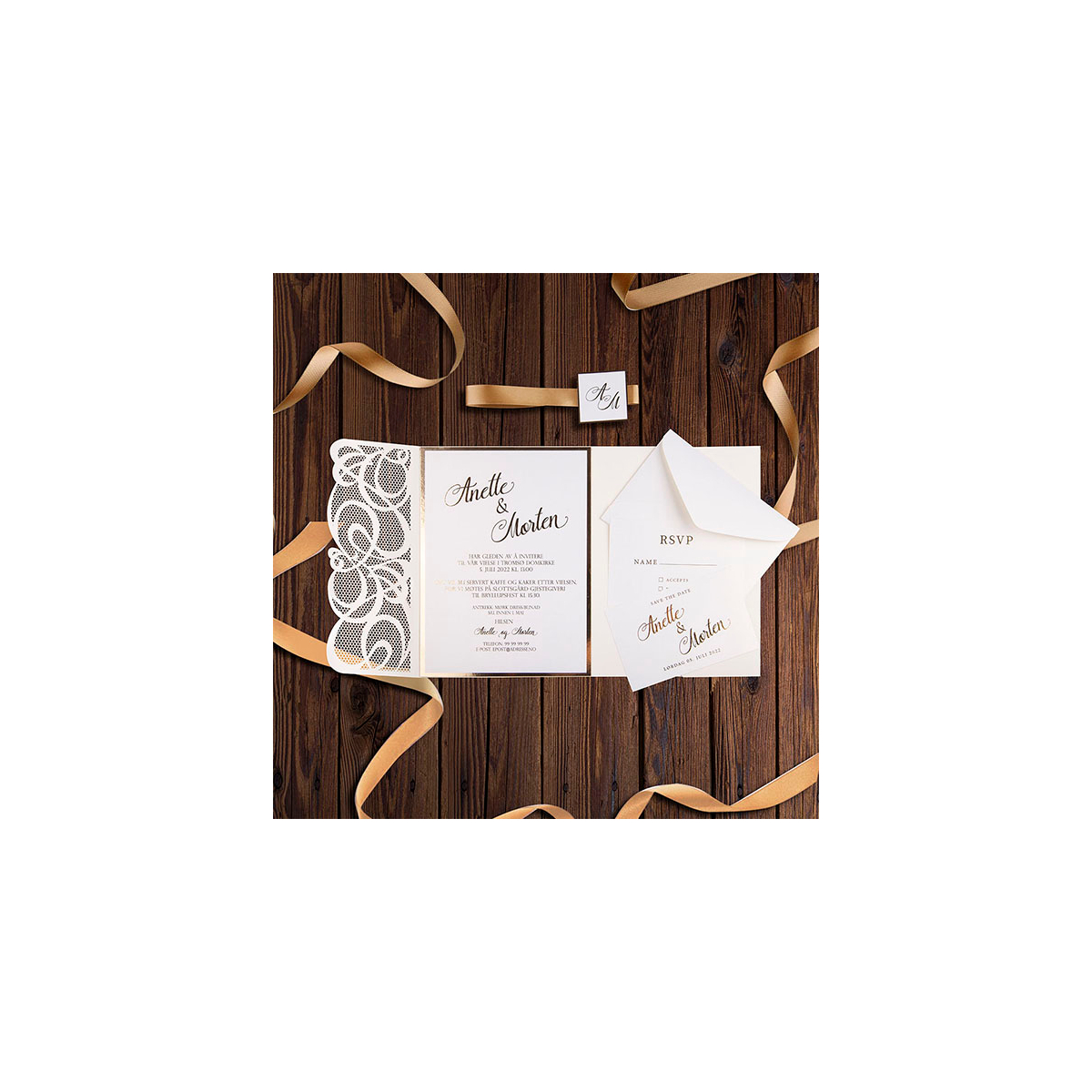 Bryllupsinvitasjon Elegance, tri-fold pocket